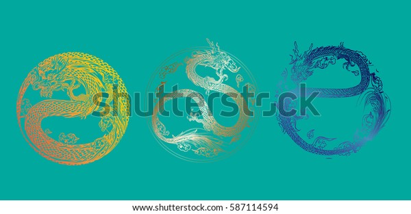 Set Vector Illustration Stylized Dragon Stock Vector (Royalty Free ...