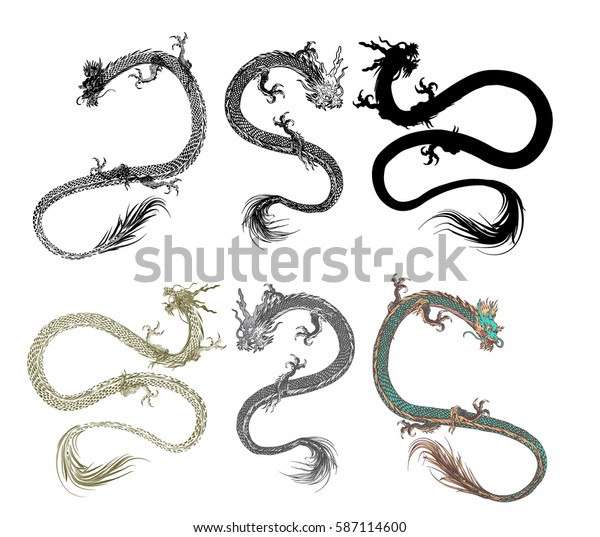Set Vector Illustration Stylized Dragon Stock Vector (Royalty Free ...