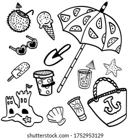 Set Vector Illustration Summer Doodle Staff Stock Vector (Royalty Free ...