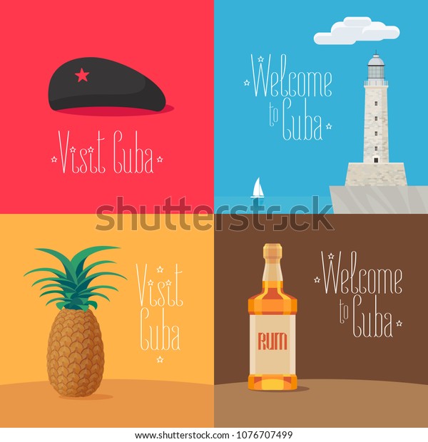 Set Vector Illustrations Cuban Symbols Landmarks Stock Vector (Royalty ...