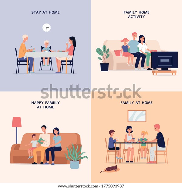 Set Vector Illustrations Family Everyday Life Stock Vector (Royalty ...