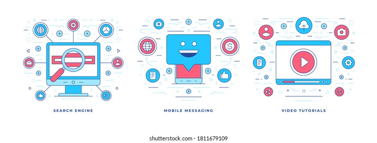 Set Vector Illustrations Flat Line Banner Stock Vector (Royalty Free ...