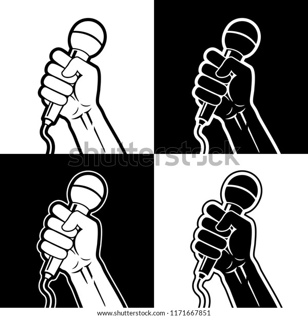 Set Vector Illustrations Hand Holding Microphone Stock Vector (Royalty ...