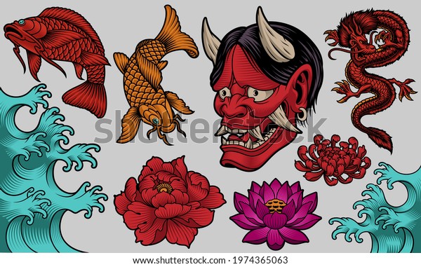 Set Vector Illustrations Japanese Theme Japan Stock Vector (Royalty ...