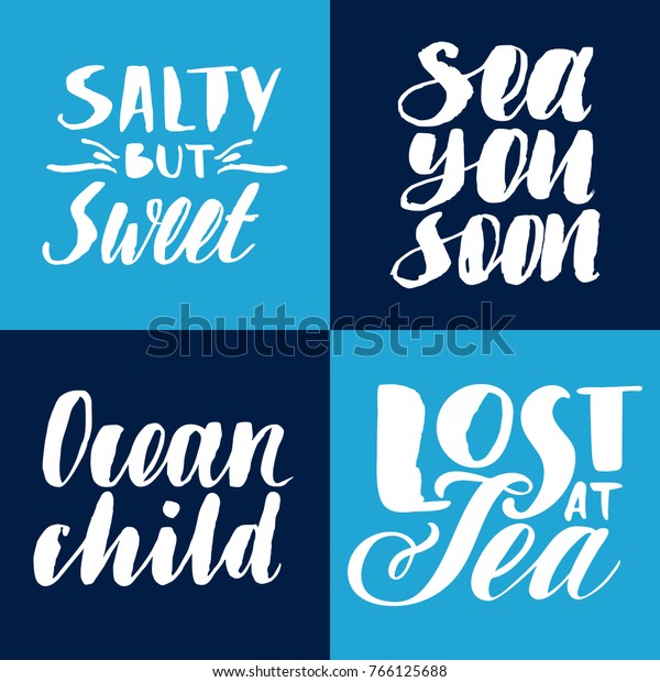 Set Vector Illustrations Sea Lettering Calligraphy Stock Vector ...