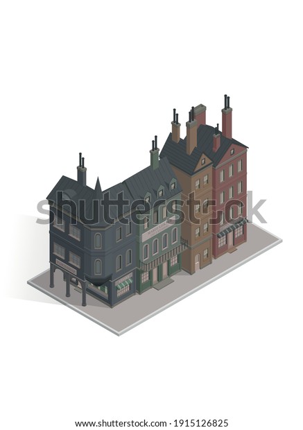 Set Vector Isometric Gothic Houses Row Stock Vector (Royalty Free ...