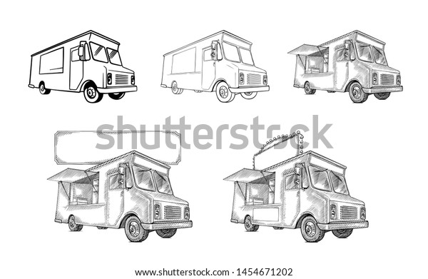 Set Vector Line Art Food Truck Stock Vector (Royalty Free) 1454671202