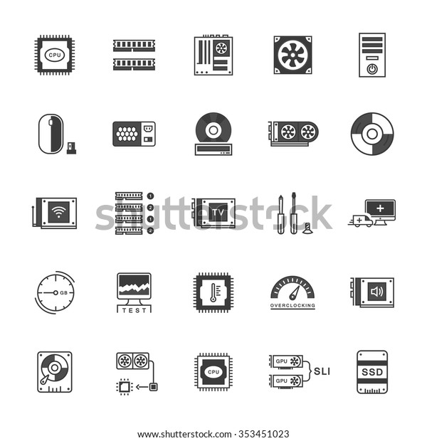Set vector line icons upgrading computer and hardware, overclocking ... Set vector line icons upgrading computer and hardware, overclocking ...