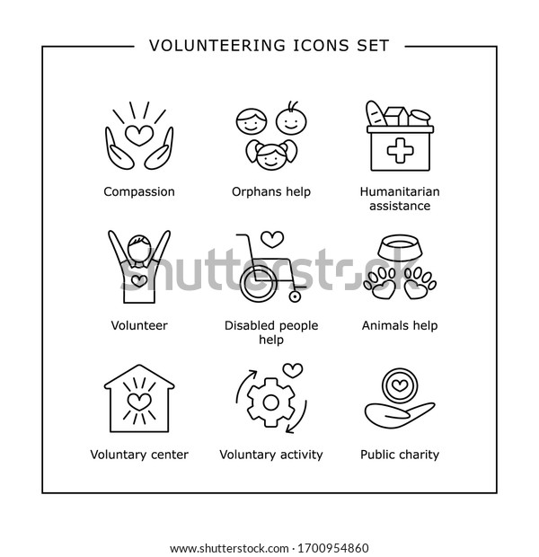 Set Vector Linear Volunteering Icons Isolated Stock Vector (Royalty ...