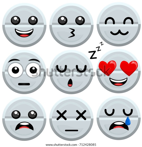 Set of vector medicine pill emoji set
