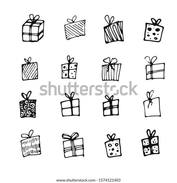 Set Vector Outline Gift Icons Black Stock Vector (Royalty Free ...
