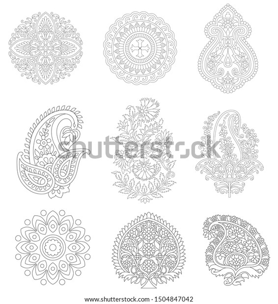 Set Vector Paisley On Outline Background Stock Vector (Royalty Free ...