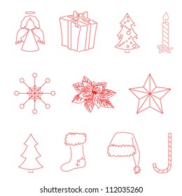 Set Vector Red Outline Christmas Icons Stock Vector (Royalty Free ...