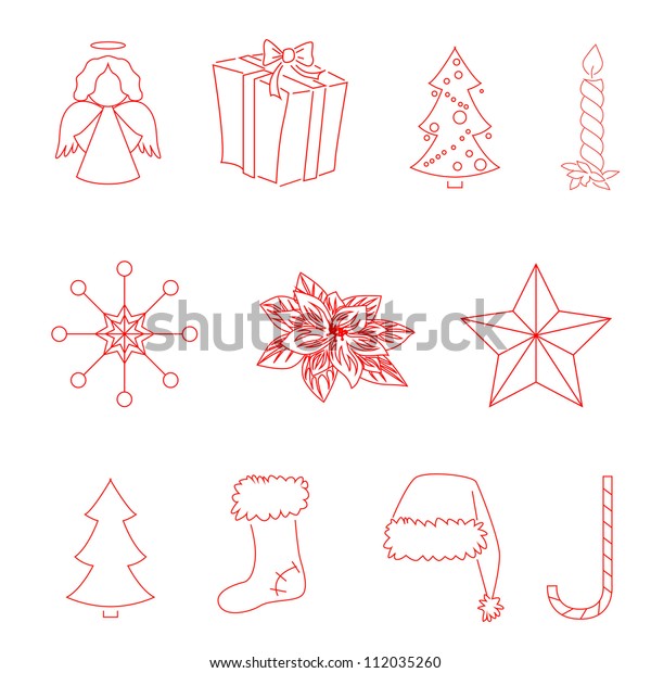 Set Vector Red Outline Christmas Icons Stock Vector (Royalty Free ...