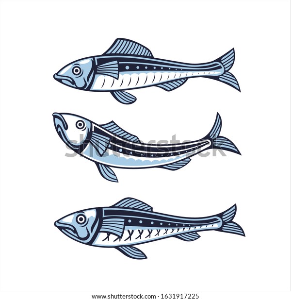 Set Vector Sardine Icon Badge Fish Stock Vector (Royalty Free ...