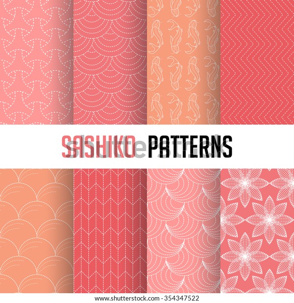 Set Vector Seamless Patterntraditional Japanese Embroidery Stock Vector ...