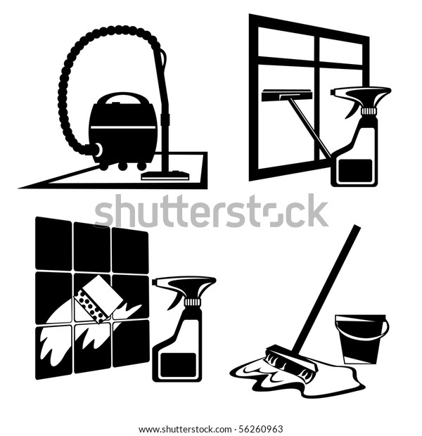 Set Vector Silhouette Icons Black Cleaning Stock Vector (Royalty Free ...