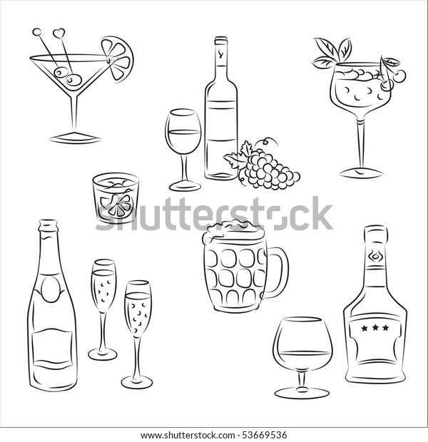 Set Vector Sketches Alcoholic Beverages Cocktails Stock Vector (Royalty ...