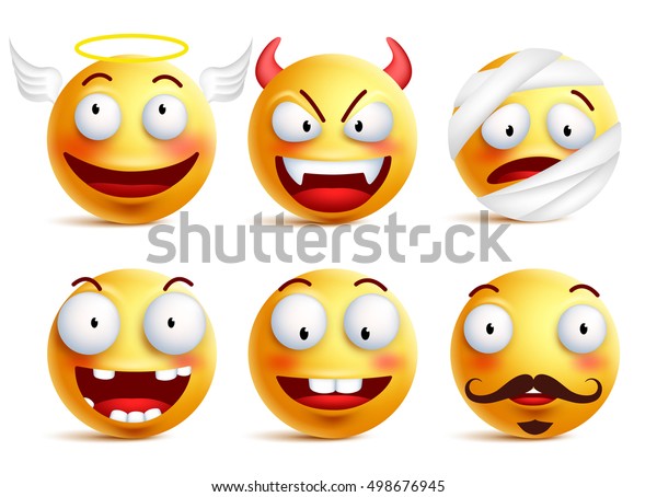 Stock vektor „Sada vektorových smajlíků s legračními tvářemi“ (bez ...