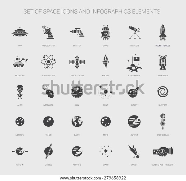 Set Vector Space Icons Pictograms Infographics Stock Vector (Royalty ...