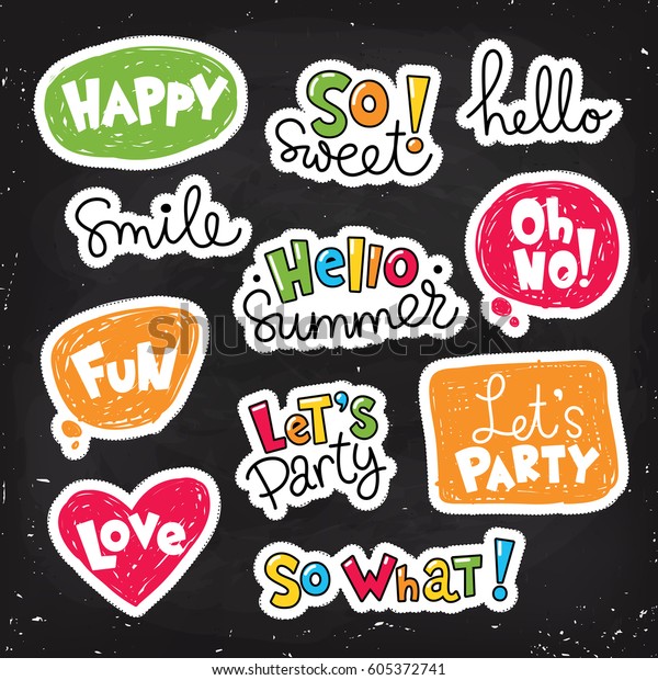Set Vector Stickers Patches Lettering Speaking Stock Vector (Royalty ...