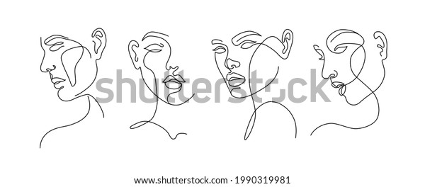 Set Vector Stylized Woman Faces Modern Stock Vector (Royalty Free ...