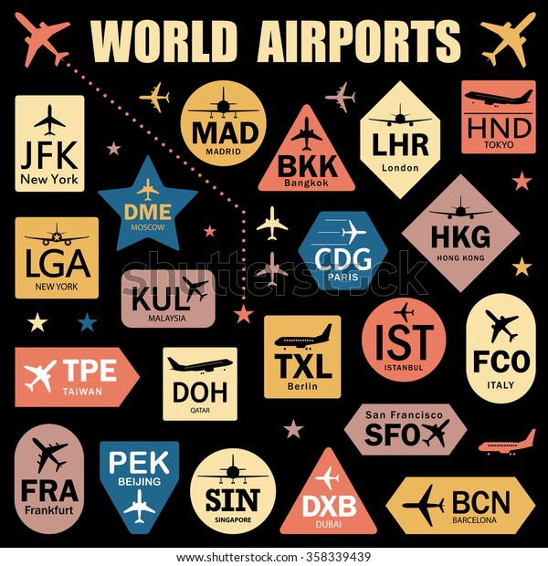 Set Vector Tags World Airport Codes Stock Vector (Royalty Free) 358339439