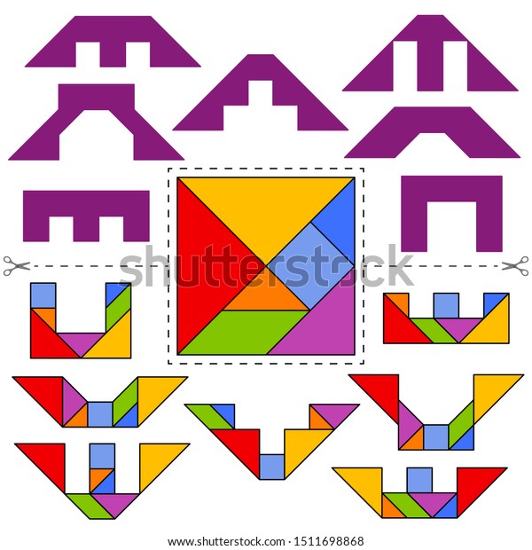 Set of vector tangram puzzles (geometric puzzle) for the development of ...