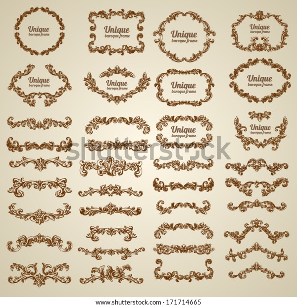 Set Vector Vintage Baroque Engraving Floral Stock Vector (Royalty Free ...