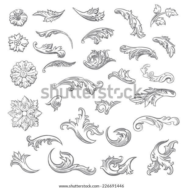 Set Vector Vintage Baroque Engraving Floral Stock Vector (Royalty Free ...