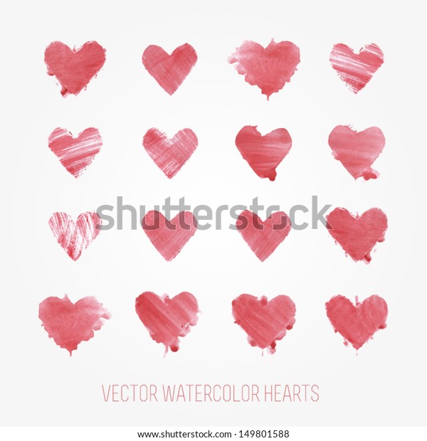 Set Vector Watercolor Red Hearts Romantic Stock Vector (Royalty Free ...