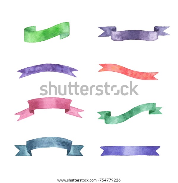 Set Vector Watercolor Ribbons Hand Drawn Stock Vector (Royalty Free ...