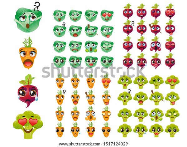 Set Vegetables Emoji Emoticon Expression Broccoli: เวกเตอร์สต็อก (ปลอด ...