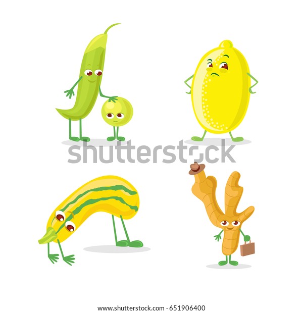 Set Vegetables Fruits Expressing Different Feelings Stock Vector ...