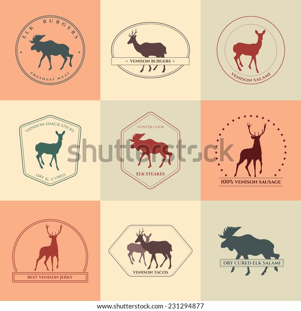 Set Venison Products Labels Deer Elk Stock Vector (Royalty Free ...