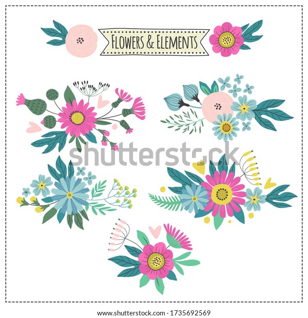 Set Vignettes Plants Freehand Drawing Cartoon Stock Vector (Royalty ...