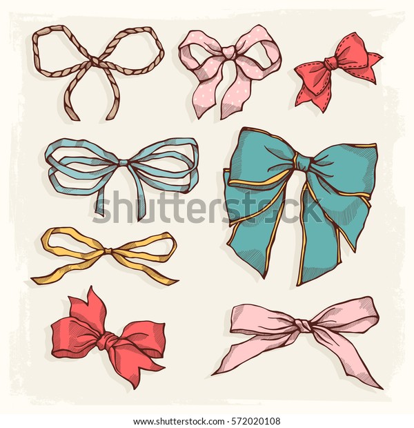 Set Vintage Bows Collection Hand Drawn Stock Vector (Royalty Free ...