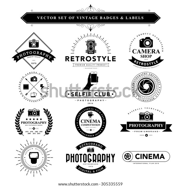 Set Vintage Camera Badges Labels Stock Vector (Royalty Free) 305335559