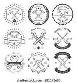 Set Vintage Mechanic Labels Emblems Logo: ภาพประกอบสต็อก 412631683