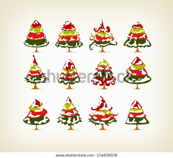 Set Vintage Christmas Tree Icon Element Stock Vector (Royalty Free ...