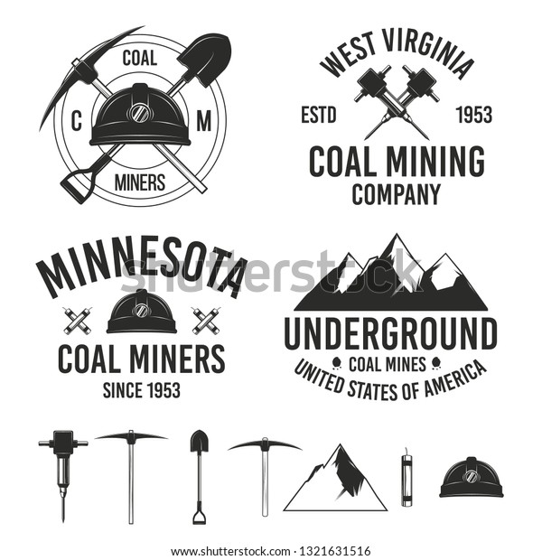 Set Vintage Coal Mining Logo Templates: เวกเตอร์สต็อก (ปลอดค่าลิขสิทธิ์ ...