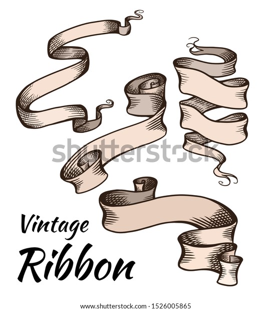 Set Vintage Color Ribbons Hatching Parchment Stock Vector (Royalty Free ...