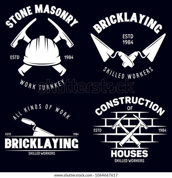 Set Vintage Construction Bricklaying Labels Posters Stock Vector ...