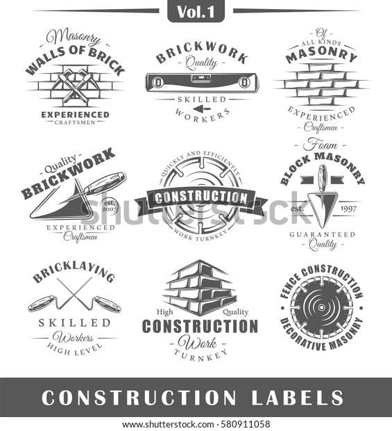 Set Vintage Construction Labels Vol1 Posters Stock Vector (Royalty Free ...