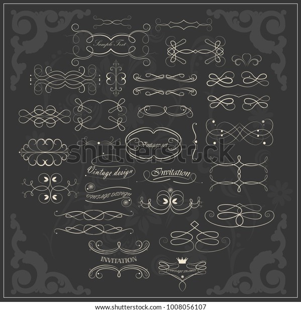 Set Vintage Elements On Black Background Stock Vector (Royalty Free ...