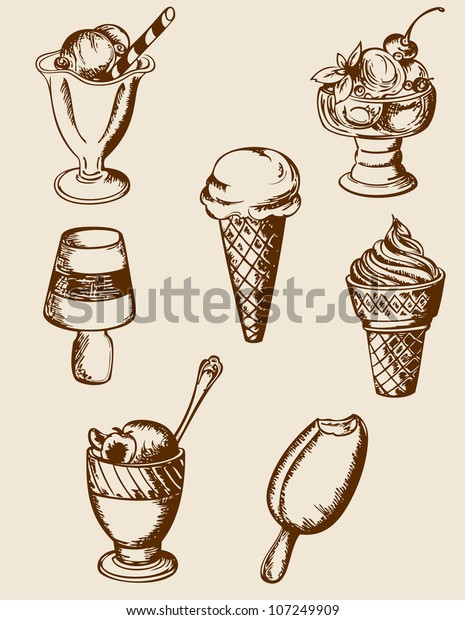 Set Vintage Hand Drawn Ice Cream Stock Vector (Royalty Free) 107249909 ...