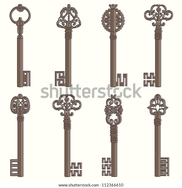 Set Vintage Keys On White Vector Stock Vector (Royalty Free) 112366610 ...