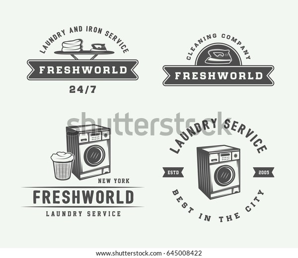 Set Vintage Laundry Cleaning Iron Service Stock Vector (Royalty Free ...