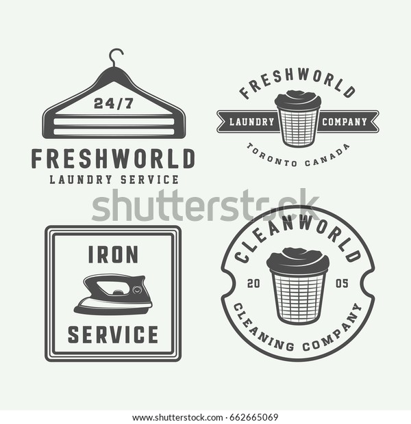 Set Vintage Laundry Cleaning Iron Service Stock Vector (Royalty Free ...
