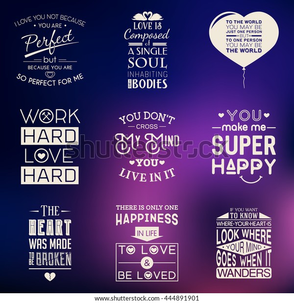 Set Vintage Love Typographic Quotes Stock Vector (Royalty Free ...